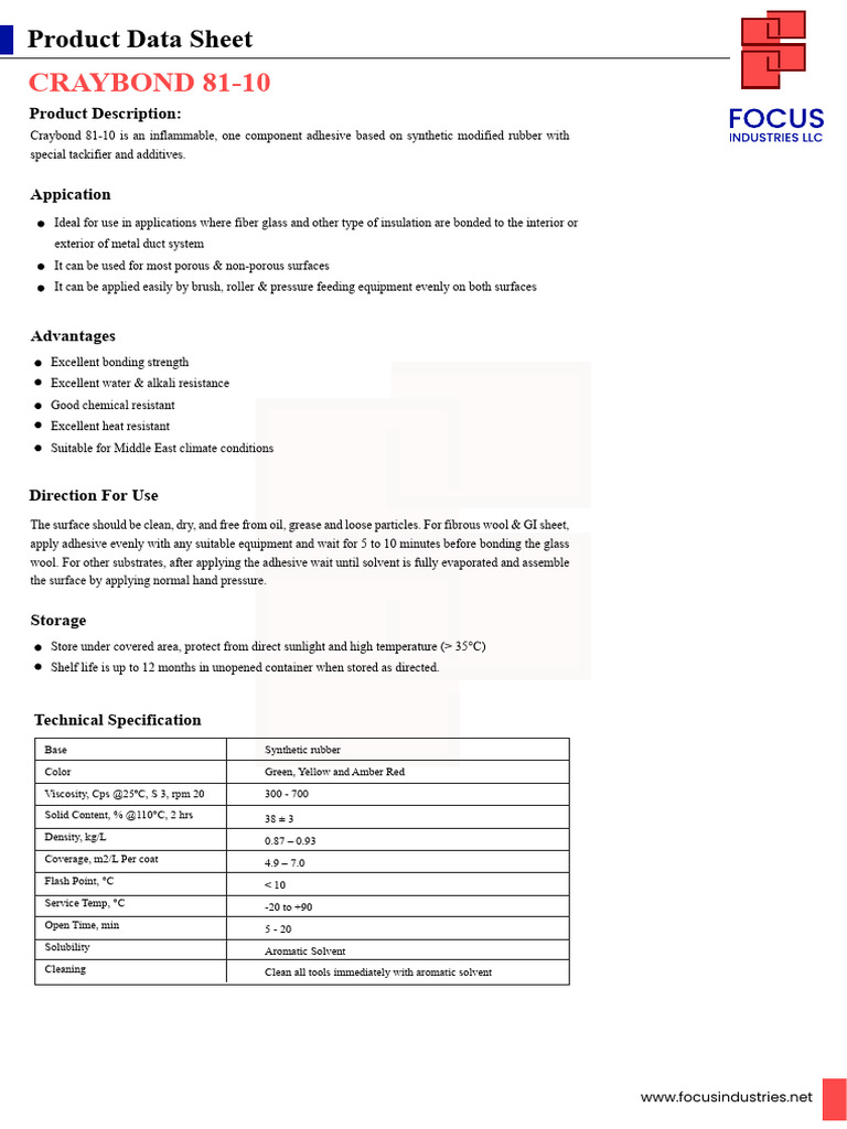 Craybond 81-10 Duct Adhesive Data Sheet | PDF | Adhesive | Glasses