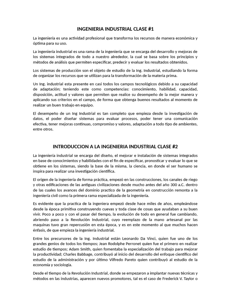 INGENIERIA INDUSTRIAL CLASE | PDF