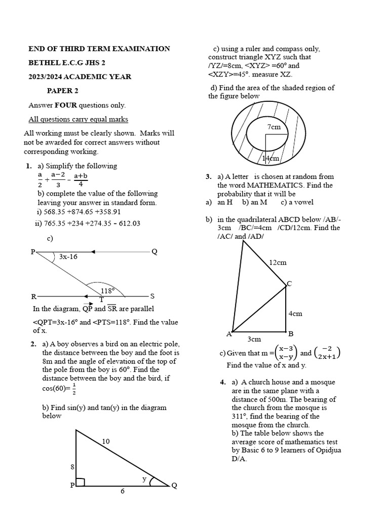 JHS 2 MATHS | PDF