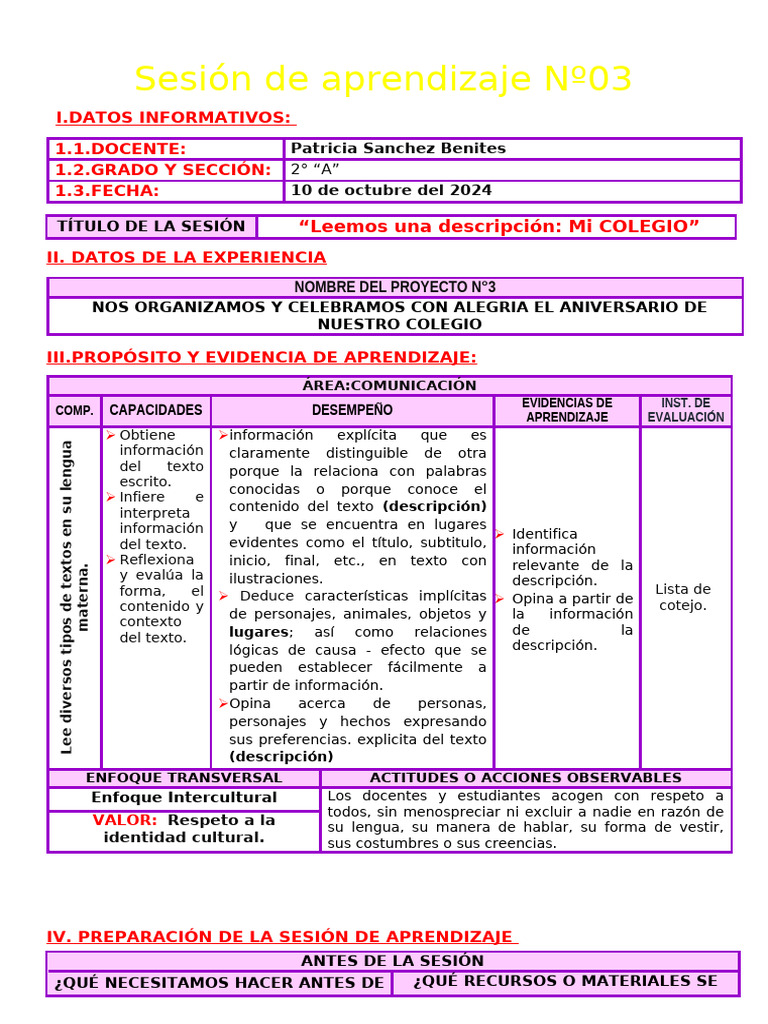 Sesión Nº03-Comunicacion- Leemos Una Descripción de Mi Colegio | PDF