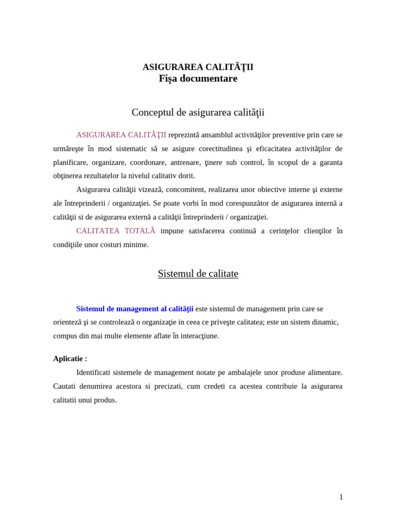 clasaIX - Calitatea Produselor Si Serviciilor - Sisteme de Calitate | PDF