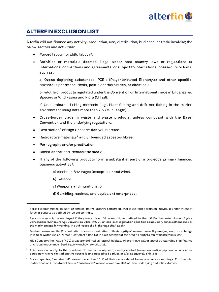 63807bc9b8fb81e46ab24d9c - Alterfin Exclusion List | PDF