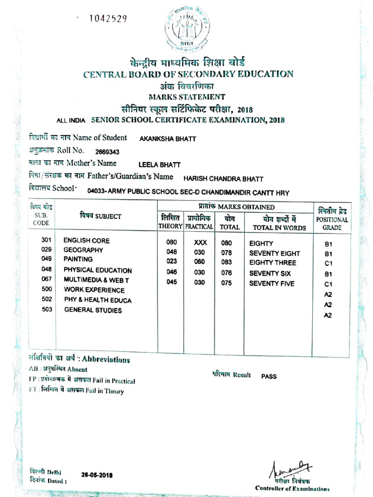 CBSE Class 12 Passing Certificate 2018 | PDF