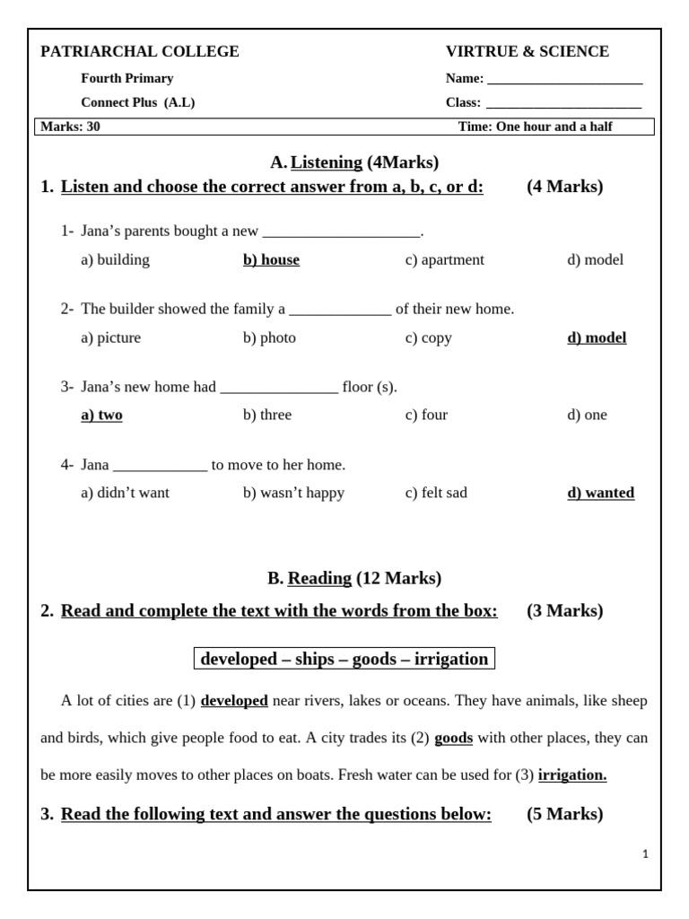 Connect Plus A.L Midyear Exam - Model Answer | PDF