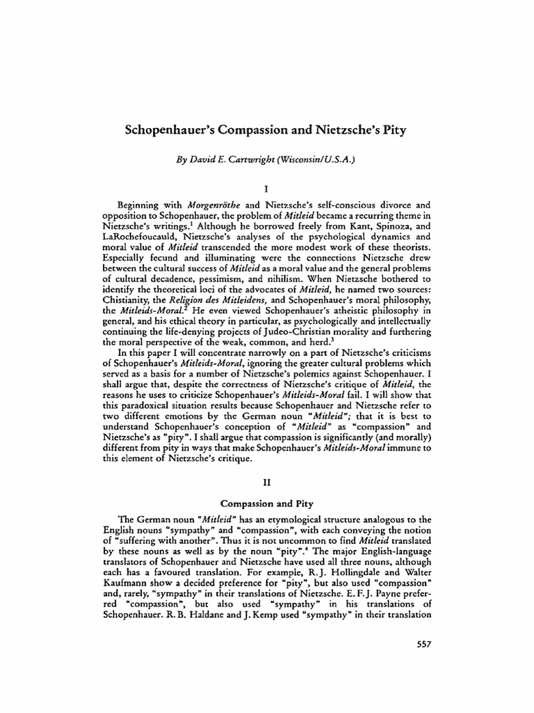 Schopenhauer Compassion and Nietzsche Pity David E Cartwright | PDF