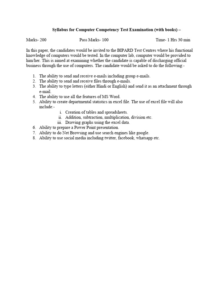 Syllabus For Computer Competency Test Examination.7a27125960fdfb80c18b ...
