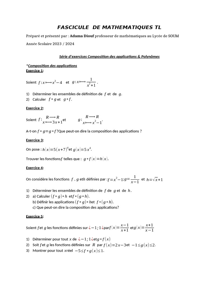 Fascicule de Mathematiques TL 2023-2024 | PDF