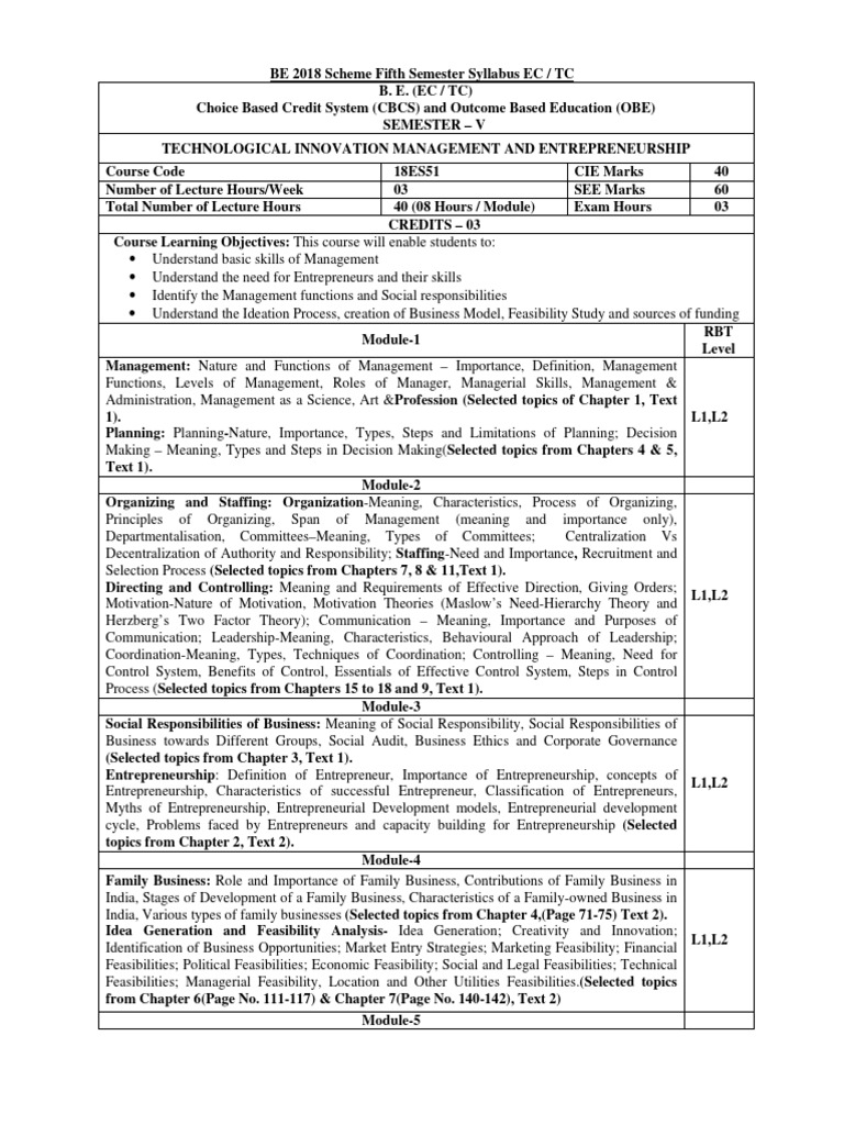 18ES51 Management Syllabus | PDF