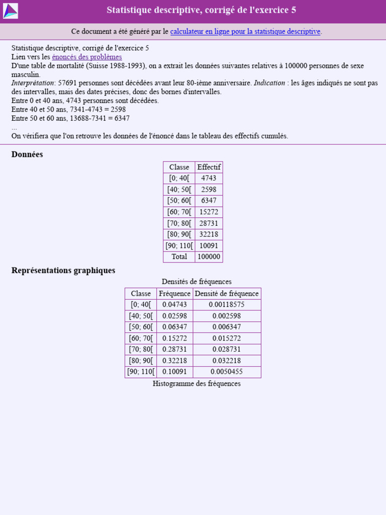 Corrigé de L'exercice 5 de Statistique Descriptive | PDF