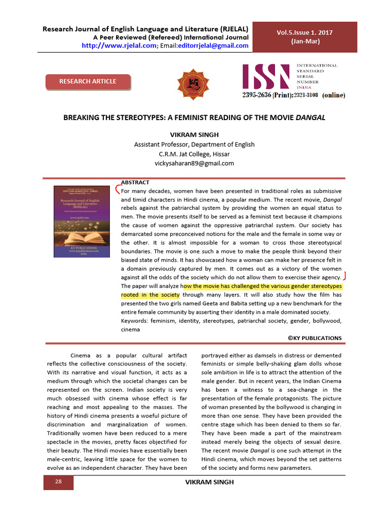 Feminist Reading of Dangal Movie VIKRAM SINGH | PDF