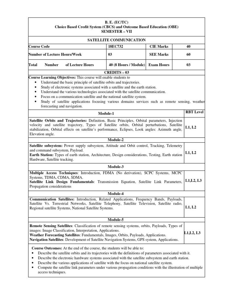 18EC732 SATCOM Syllabus | PDF