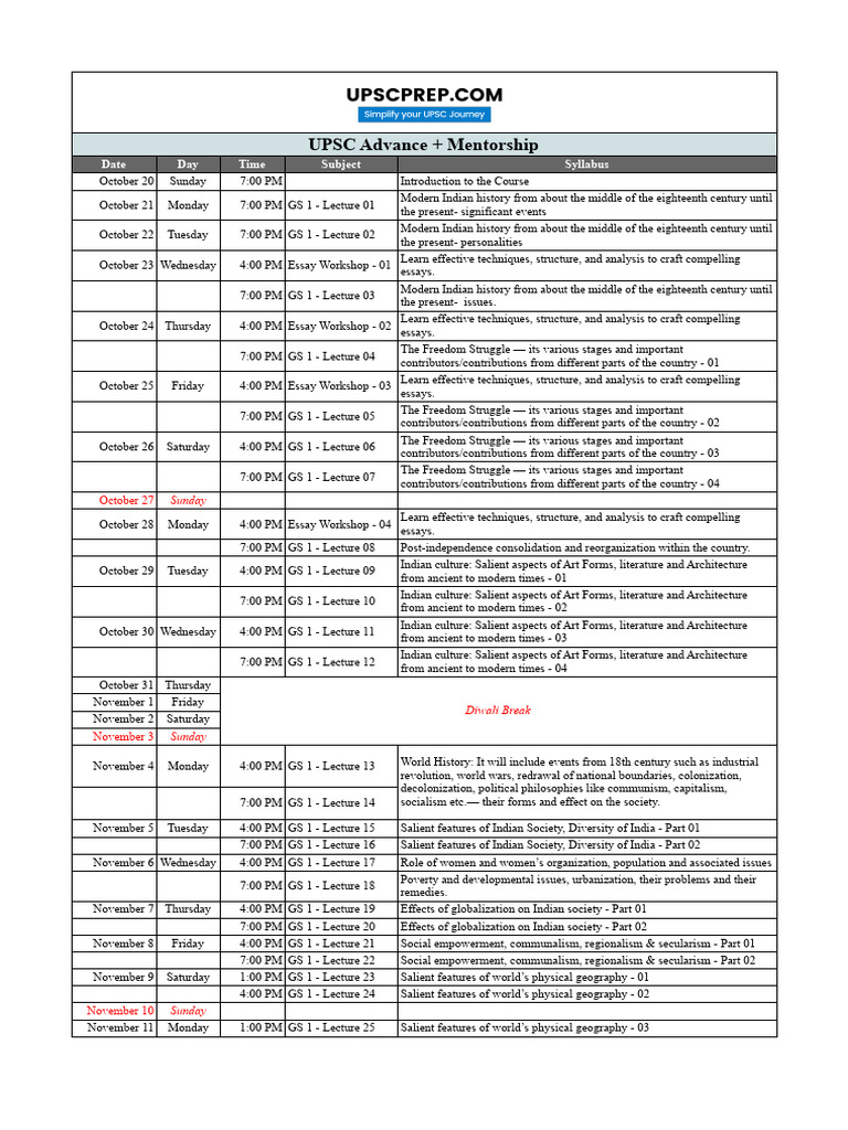 GS Advance Schedule | PDF