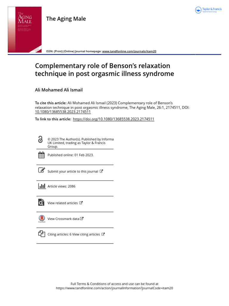 Complementary Role of Benson S Relaxation Technique in Post Orgasmic ...