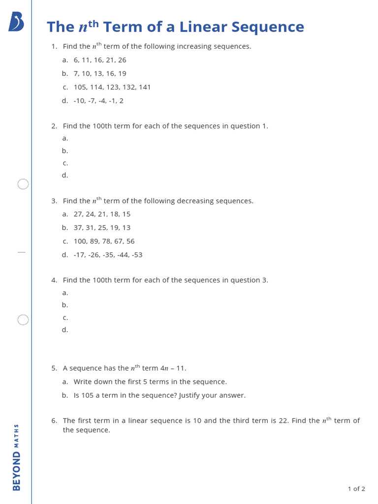 The NTH Term of A Linear Sequence | PDF