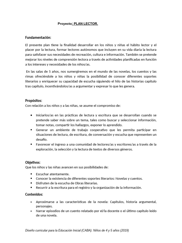 Plan Lector Nivel Inicial | PDF