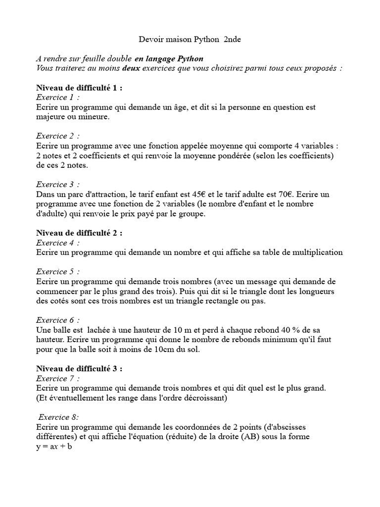 DM Python 2nde 2020-2021 | PDF