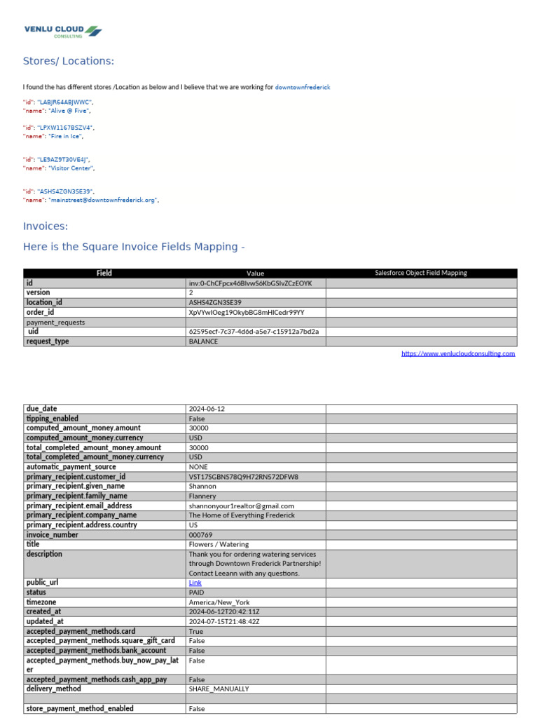 Square Invoice Fields Mapping - Latest | PDF