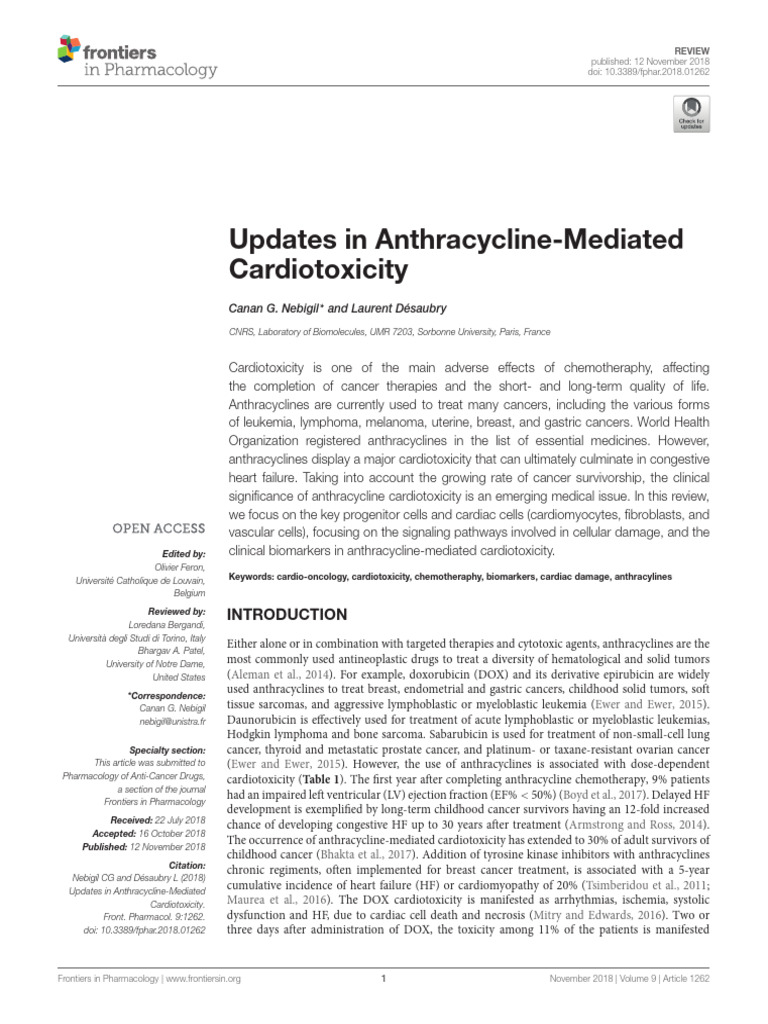 Frontier Pharmacol 2018 REVIEW Anthracyclines Cardiotoxicity | PDF