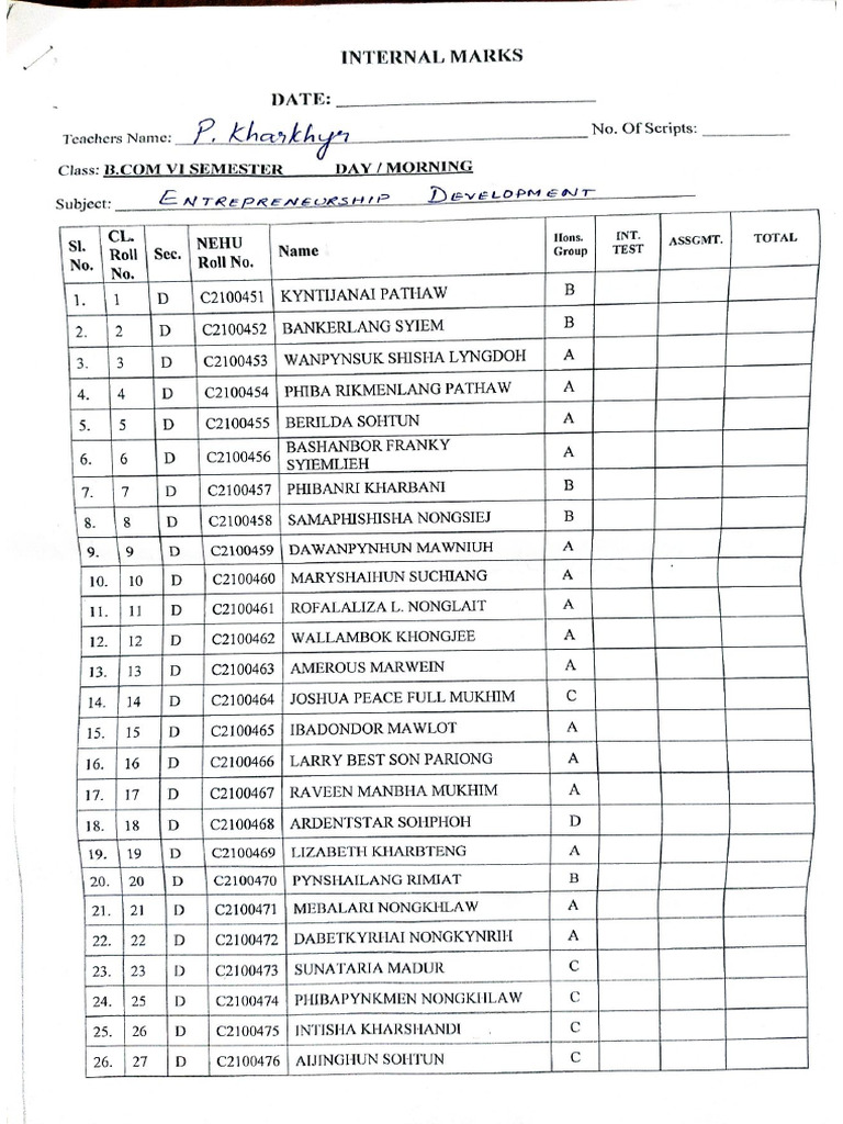 Ed, Internal Marks | PDF