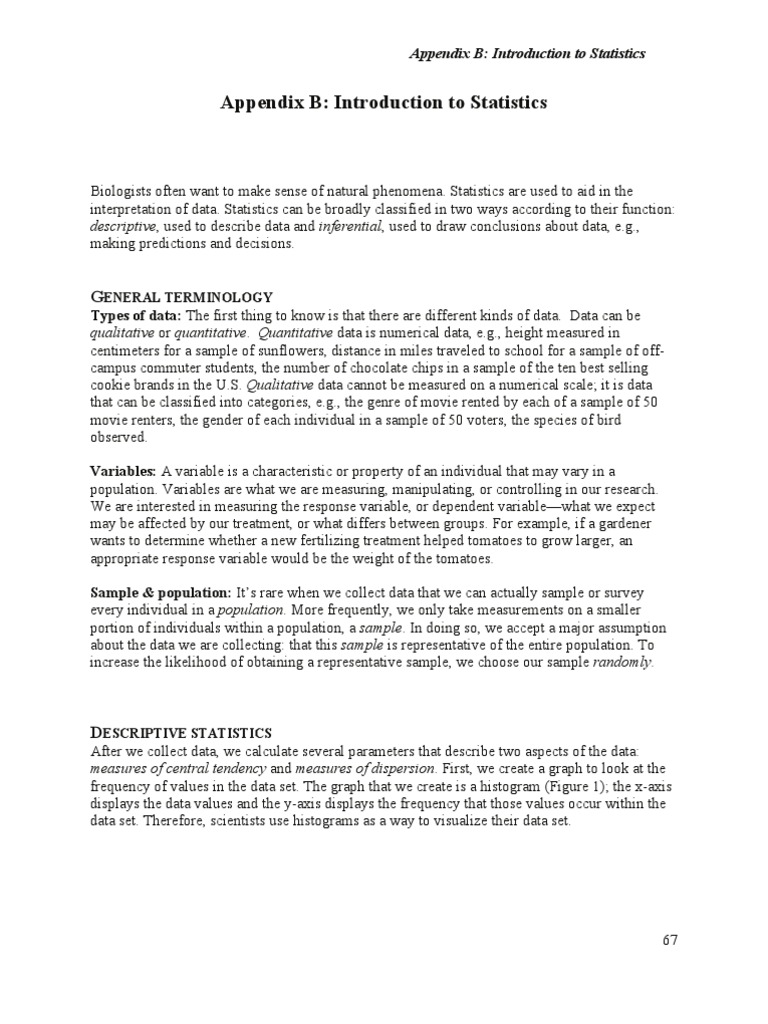 Appendix B: Introduction To Statistics: Eneral Terminology | PDF ...