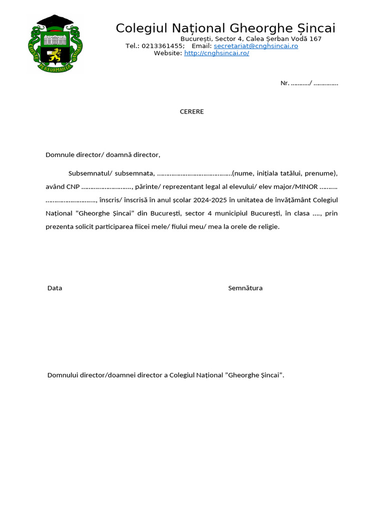 Cerere Participare Religie | PDF