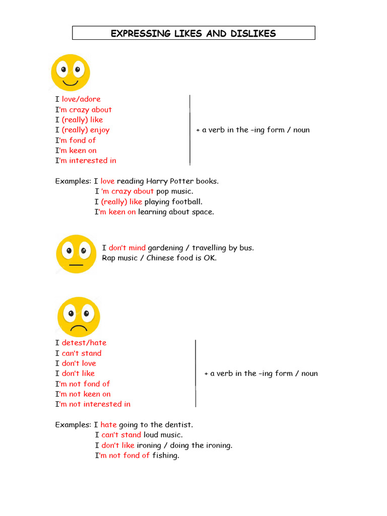 Expressing Likes and Dislikes 7 | PDF | Language Arts & Discipline