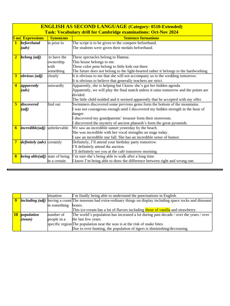 Igcse Vocabulary Drill-English-0510 | PDF