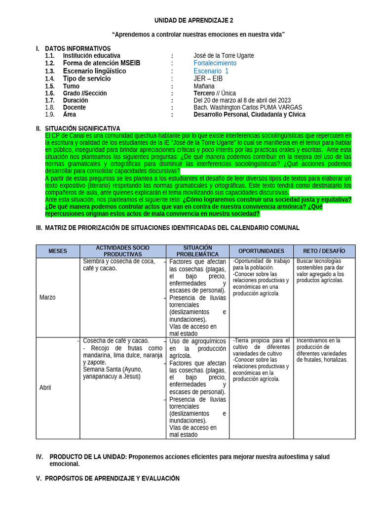 02 Unidad de Aprendizaje 1 DPCC - 3° 2024 | PDF