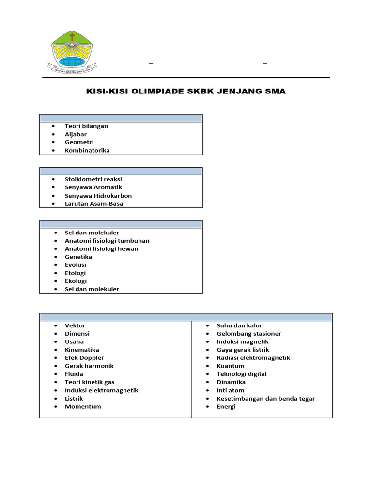 Kisi-Kisi Olimpiade SMA SKBK | PDF