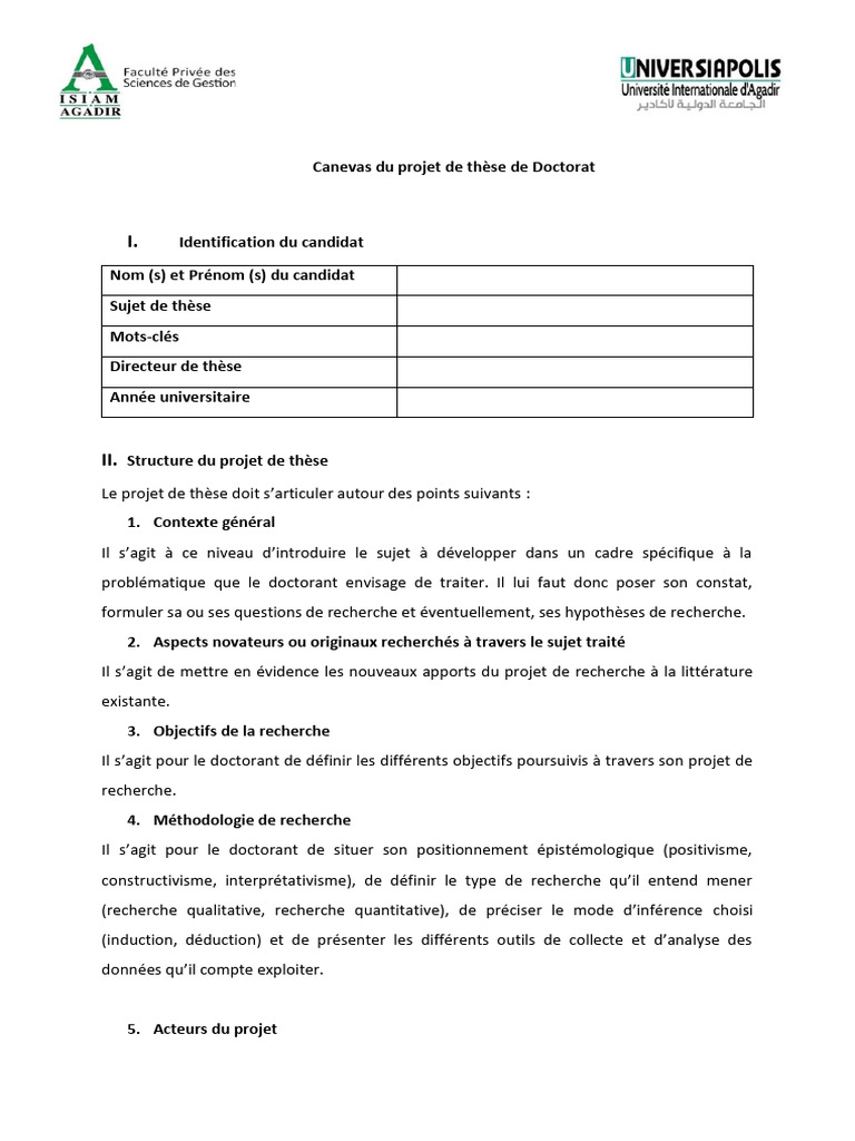 Canevas Du Projet de These de Doctorat | PDF