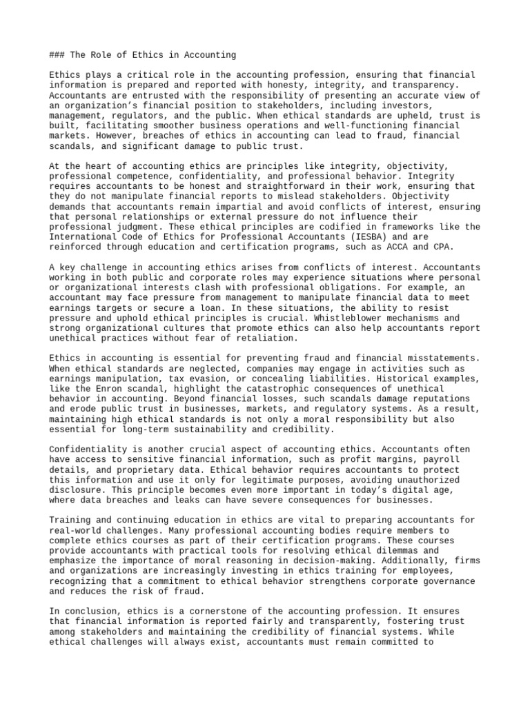 The Role of Ethics in Accounting | PDF