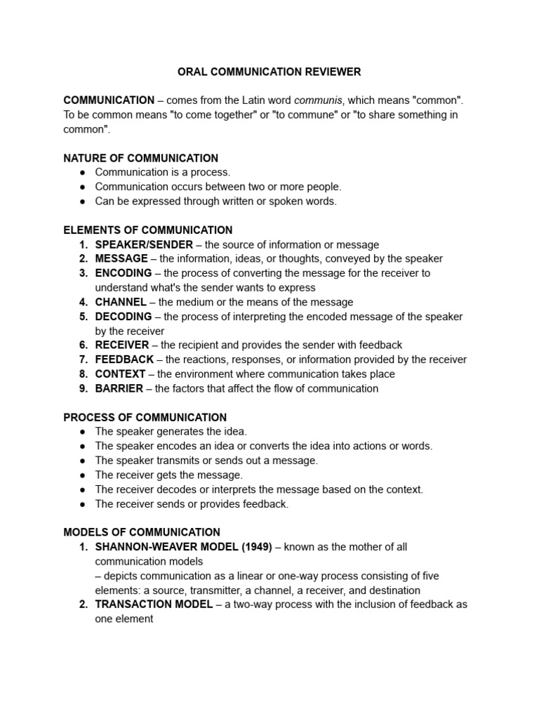 Oral Communication Reviewer | PDF