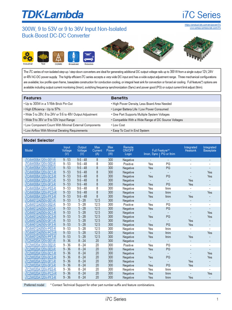 I7c Series: 300W, 9 To 53V or 9 To 36V Input Non-Isolated Buck-Boost DC ...