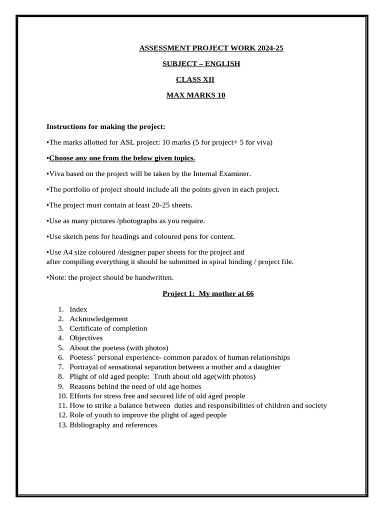 Assessment Project Work 2024 English | PDF