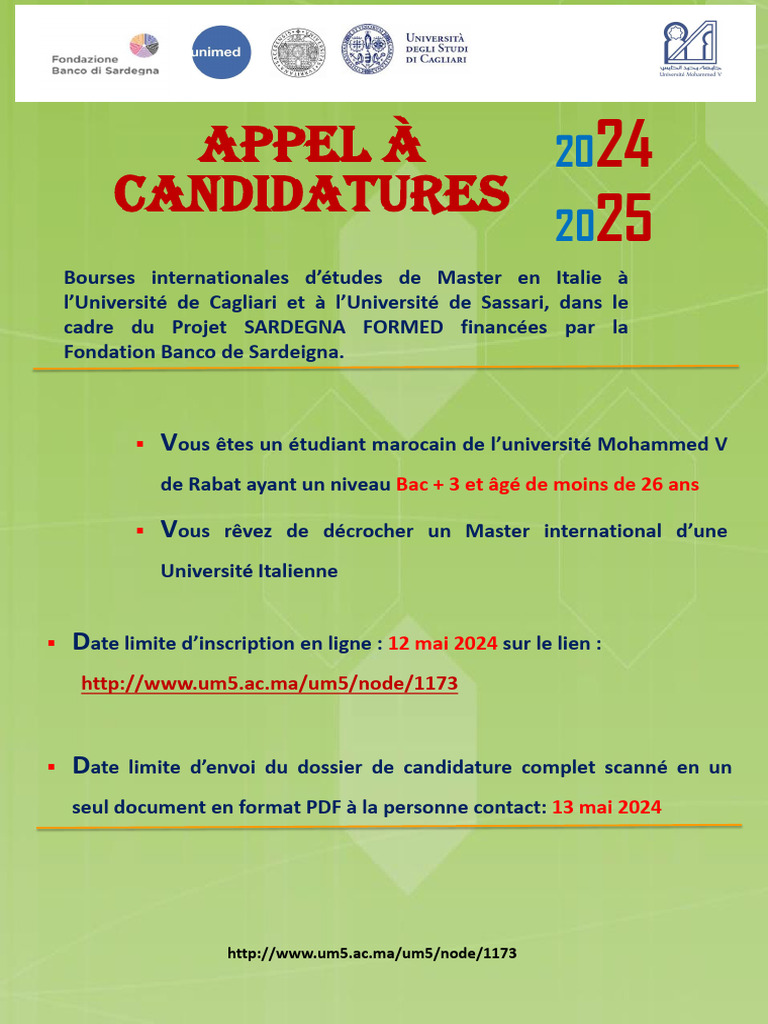 Affiche - Appel À Candidatures - Bourses D' Italie 2024 - 2025 | PDF