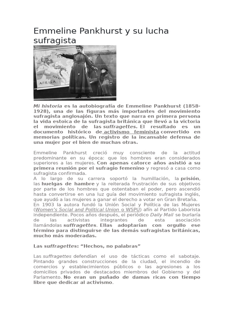 Emmeline Pankhurst y Su Lucha Sufragista | PDF