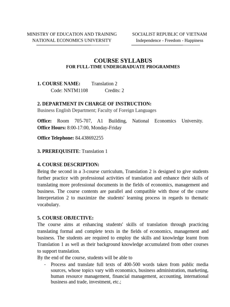 Translation 2 Syllabus - Tatm - 2019 | PDF | Translations | Economics
