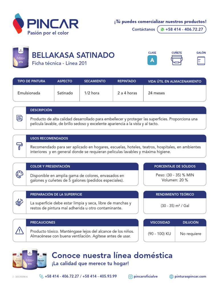 Pincar Ficha Tecnica Bellakasa Satinado | PDF