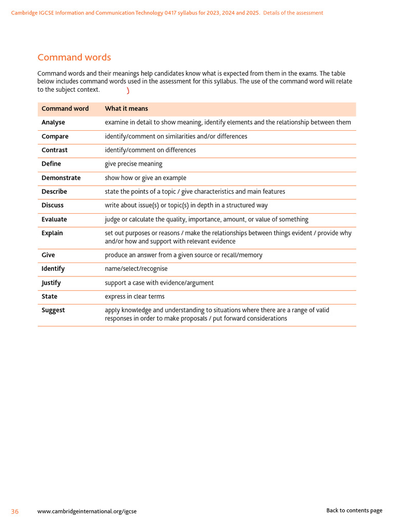 IGCSE Info Command WordsSSSS | PDF