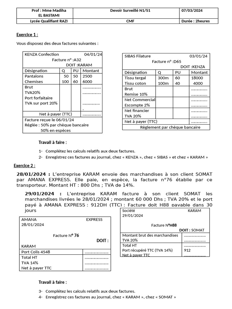 Devoir Surveillé N1T2 Ex | PDF
