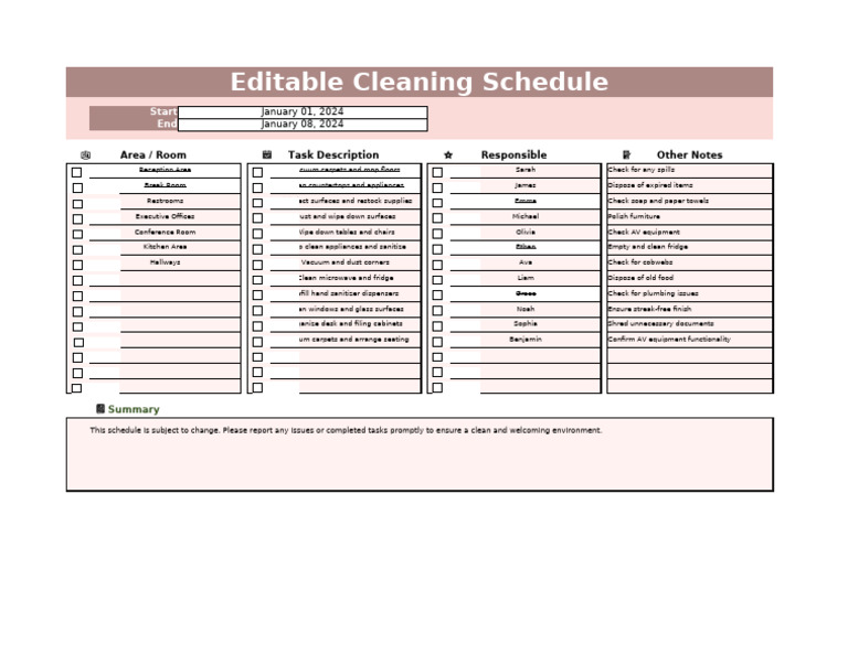 Editable Cleaning Schedule Template | PDF