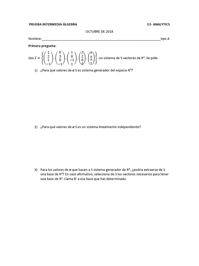 Prueba Intermedia Álgebra E2 - A | PDF