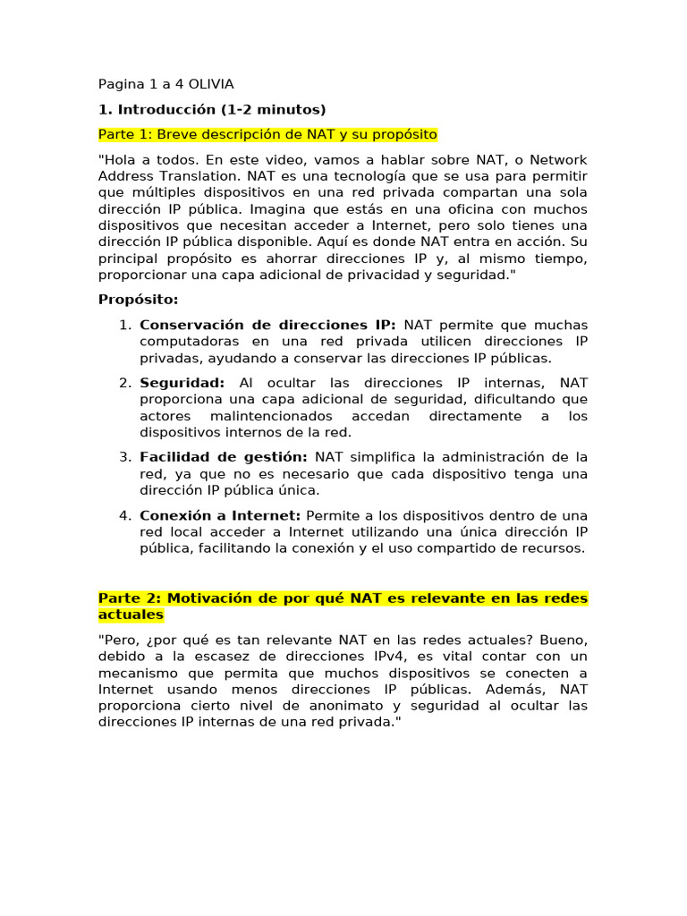 Guion para El Video Sobre NAT | PDF