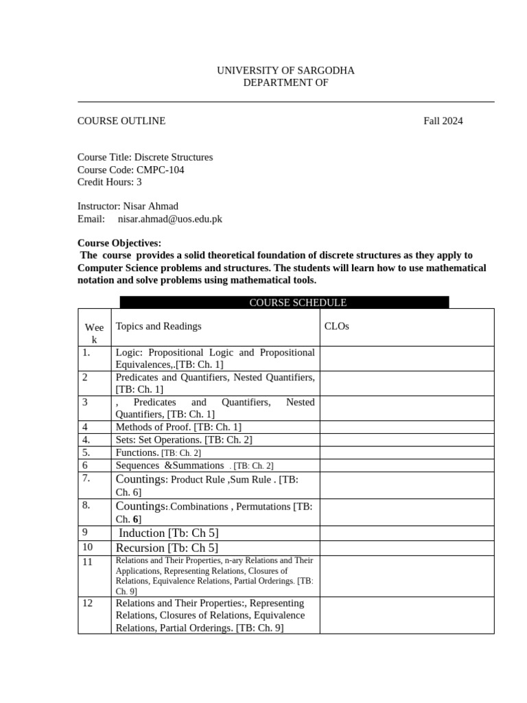 Discrete Structures Outline | PDF
