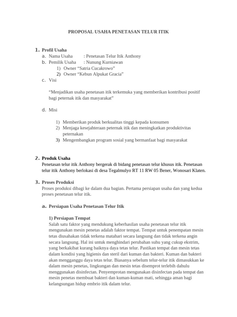 Proposal Usaha Penetasan Telur Itik | PDF