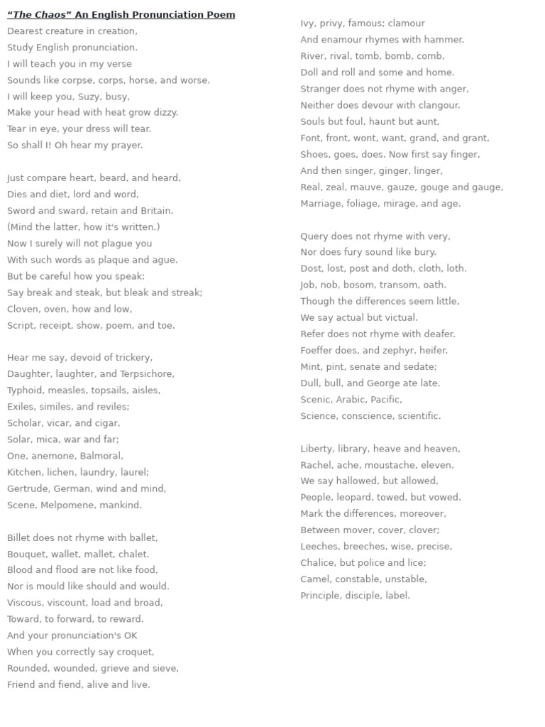 Pronunciation Poem | PDF