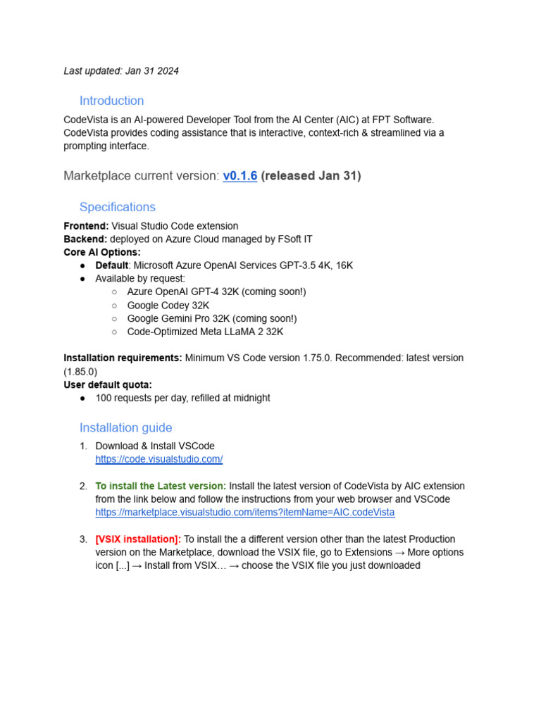 CodeVista User Guide (Last Updated Jan-31-24) | PDF