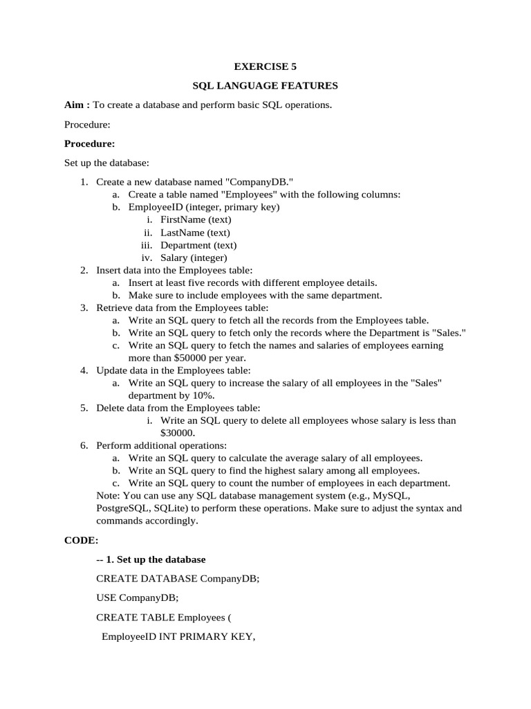 Exercise 5 - SQL Language Features | PDF