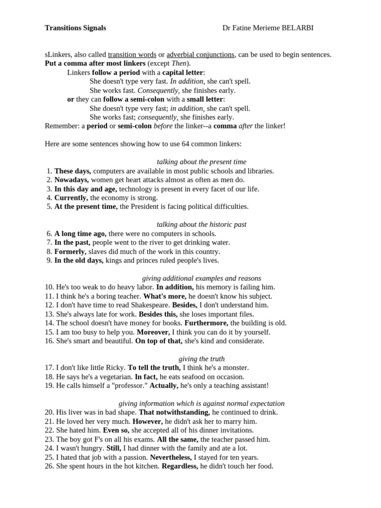 Transition Signals Examples | PDF | Art
