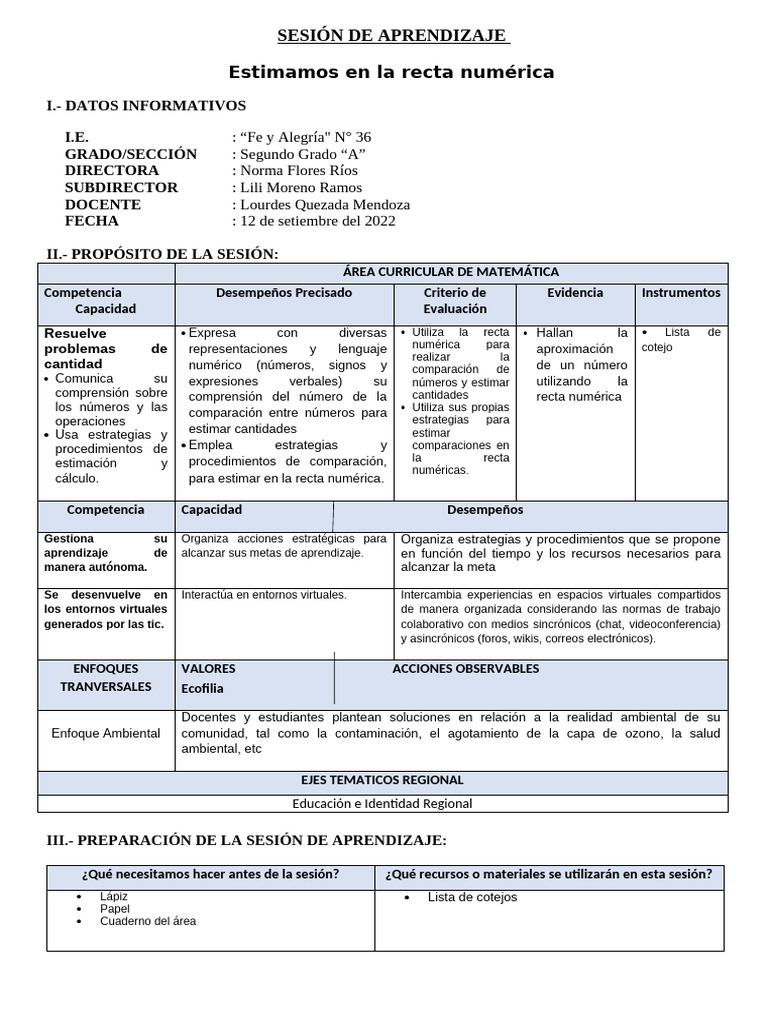 Sesión de Aprendizaje 1 - Matematica | PDF
